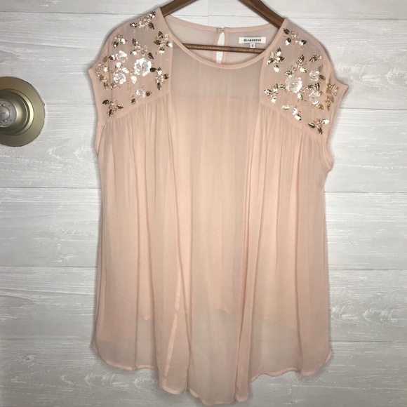 Glamorous | Tops | Glamorous Bejeweled Gold Leaf Sheer Top | Poshmark